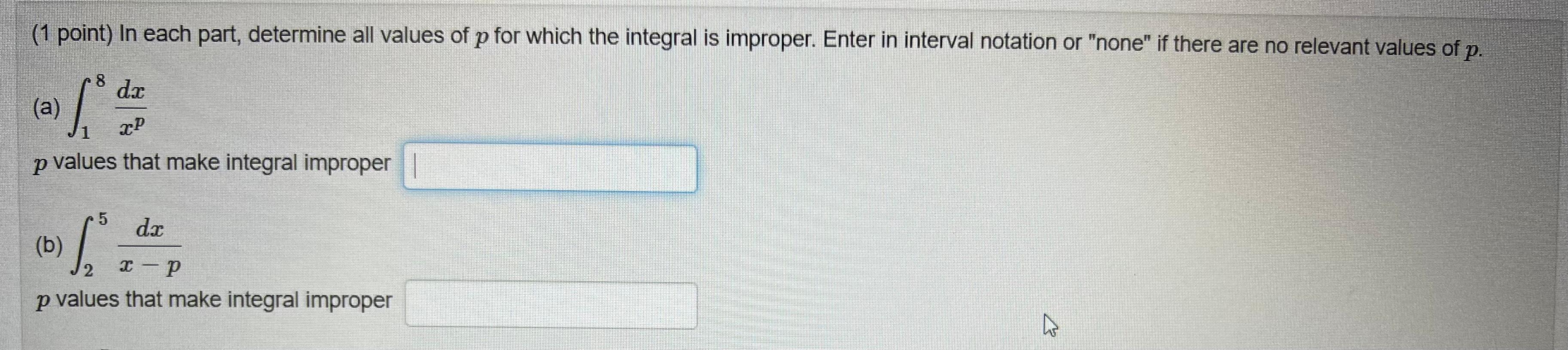 Solved (1 point) In each part, determine all values of p for | Chegg.com