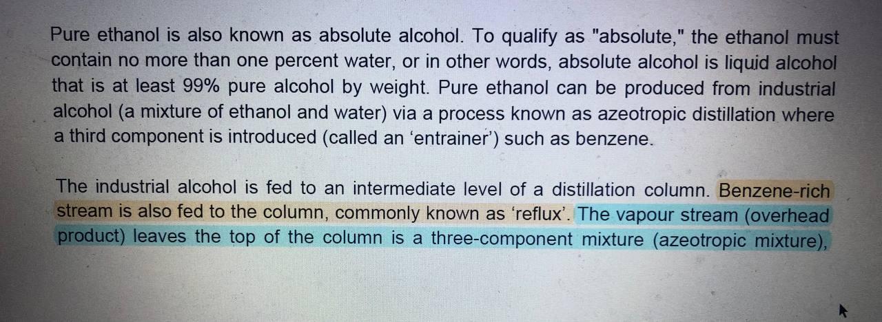 Solved Pure ethanol is also known as absolute alcohol. To | Chegg.com