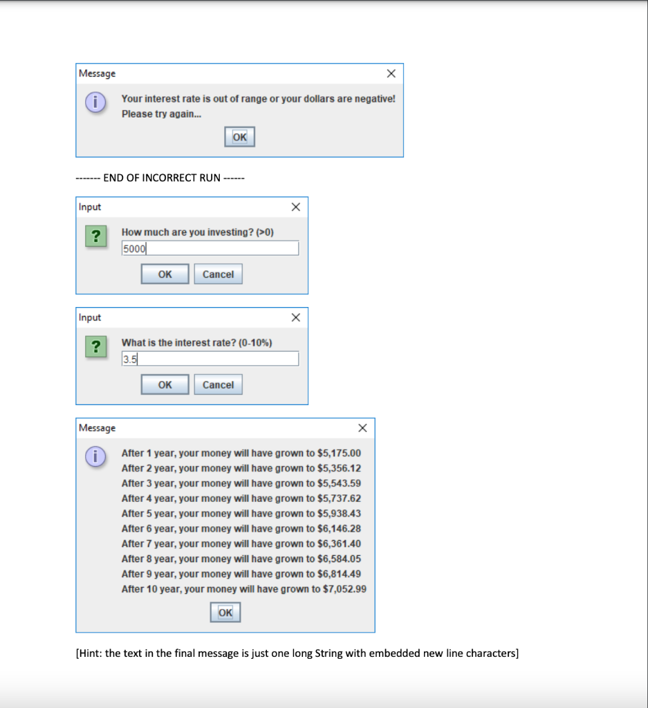 Solved In this assignment, you need to use the JOptionPane | Chegg.com