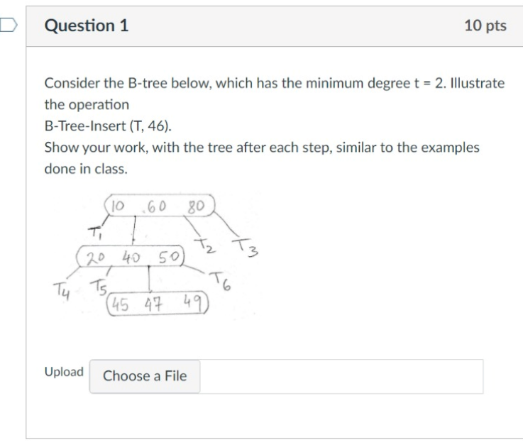 Solved Consider the B-tree below, which has the minimum | Chegg.com