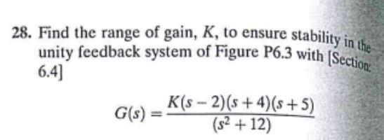 Solved 28. Find the range of gain, K, to ensure stability in | Chegg.com