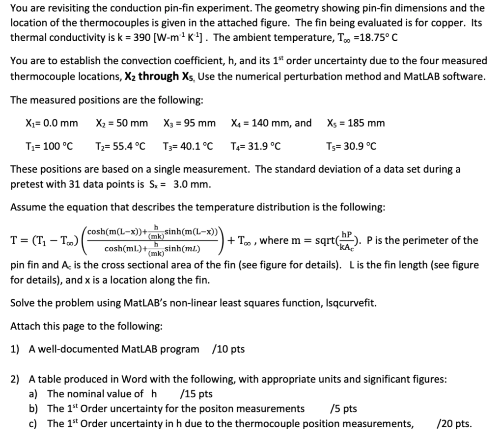 You are revisiting the conduction pin-fin experiment. | Chegg.com