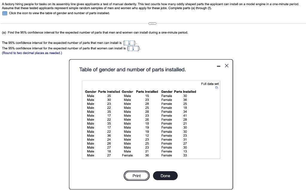 Solved A factory hiring people for tasks on its assembly | Chegg.com