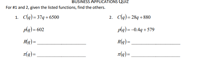 Solved For #1 and 2, given the listed functions, find the | Chegg.com