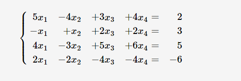Solved ⎩⎨⎧5x1−x1+x24x12x1−4x2+2x3+2x4=−3x2−2x2+3x3+4x4=3+5x3 | Chegg.com