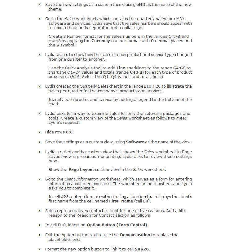 Solved - PROJECT STEPS - Lydia Rosales is a sales manager at | Chegg.com