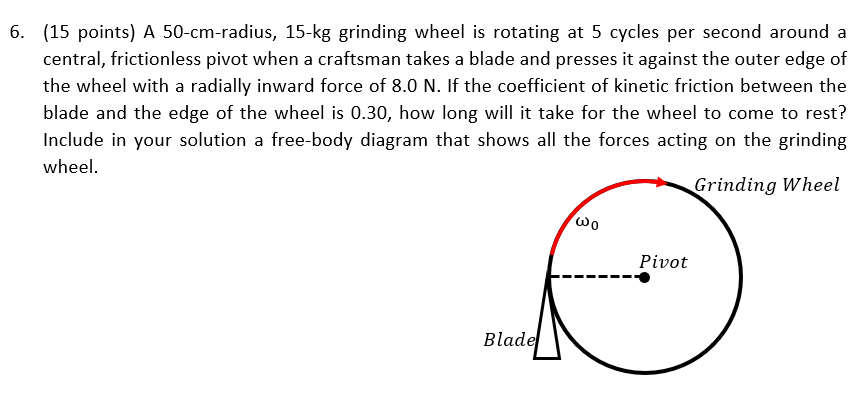 Solved 6. (15 points) A 50-cm-radius, 15-kg grinding wheel | Chegg.com