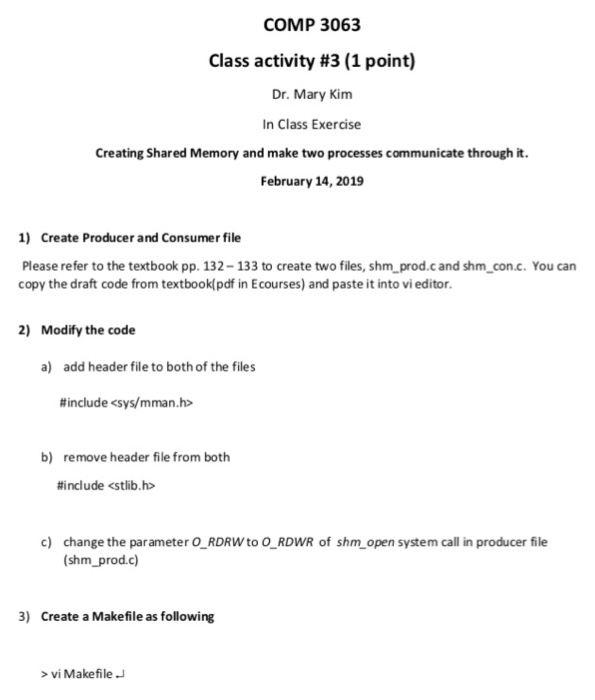 COMP 3063 Class activity #3 (1 point) Dr. Mary Kim In | Chegg.com