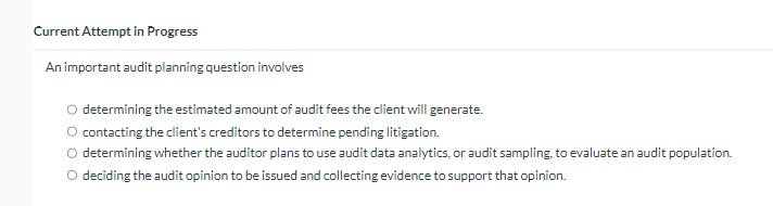 Solved Current Attempt in ProgressAn important audit | Chegg.com