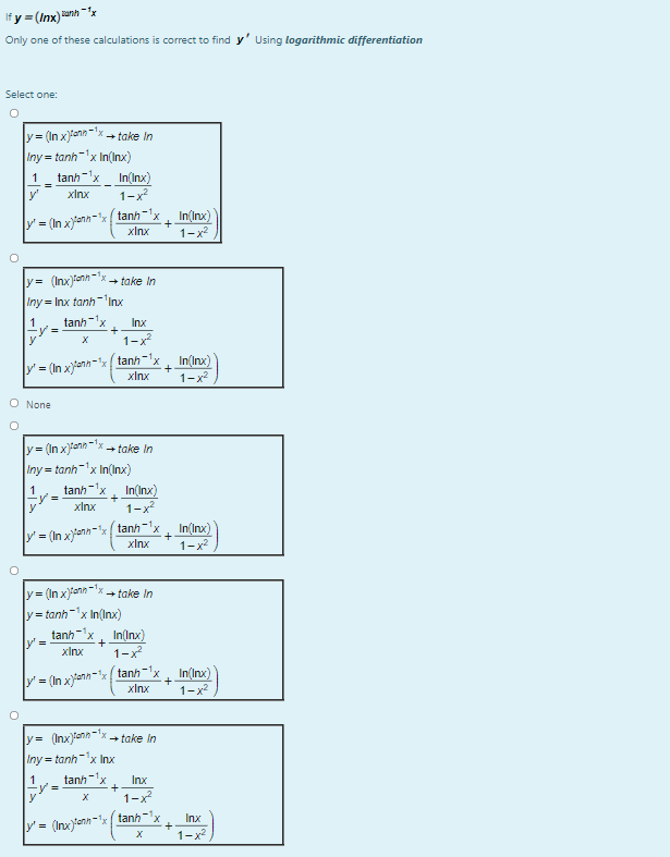 Solved If y =(Inx) canh Only one of these calculations is | Chegg.com
