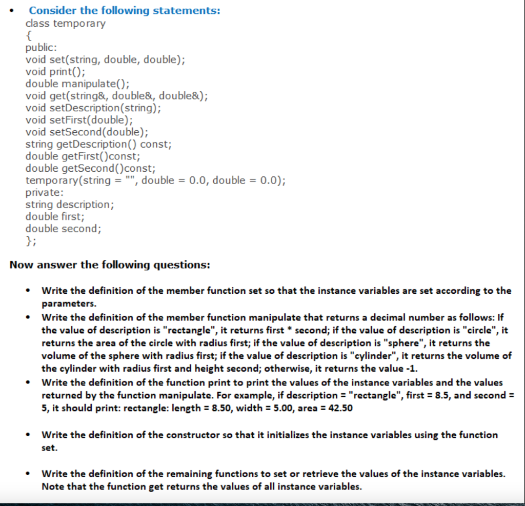Solved Consider the following statements: class temporary { | Chegg.com