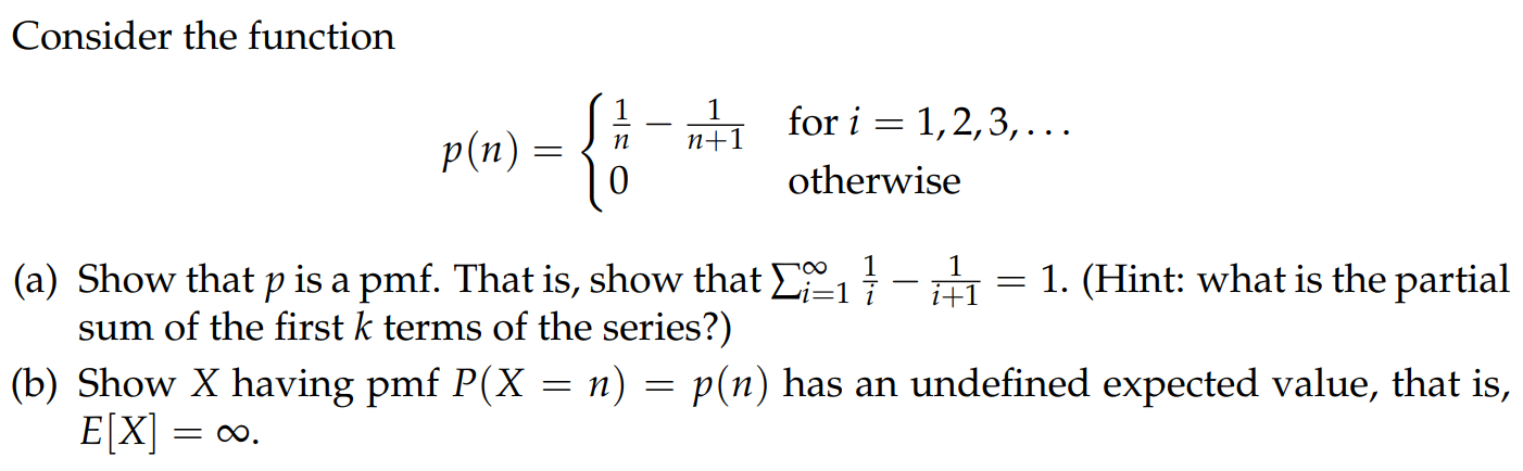 Solved Consider the function p(n)={n1−n+110 for i=1,2,3,… | Chegg.com