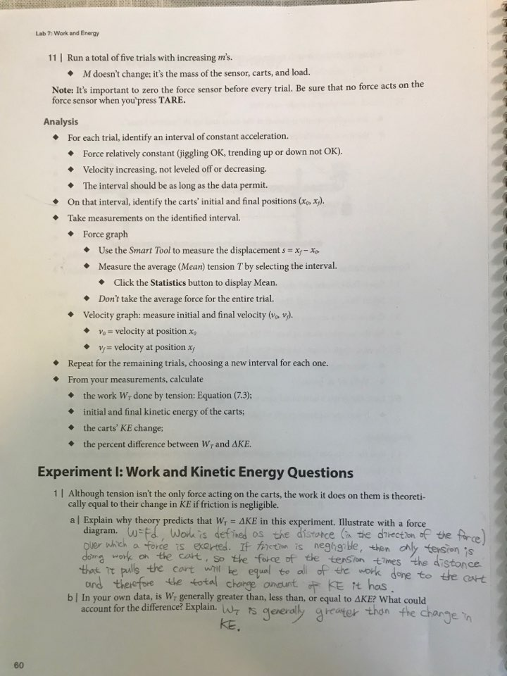 Solved Lab 7: Work and Energy Experiment l: Work and Kinetic | Chegg.com