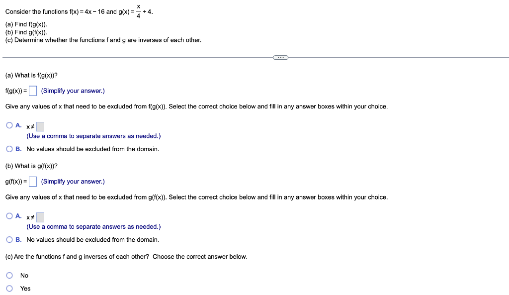 Solved Consider the functions f(x)=4x−16 and g(x)=4x+4 (a) | Chegg.com