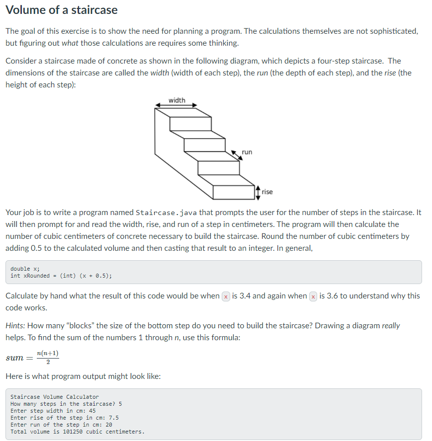 Solved Volume of a staircase The goal of this exercise is to | Chegg.com