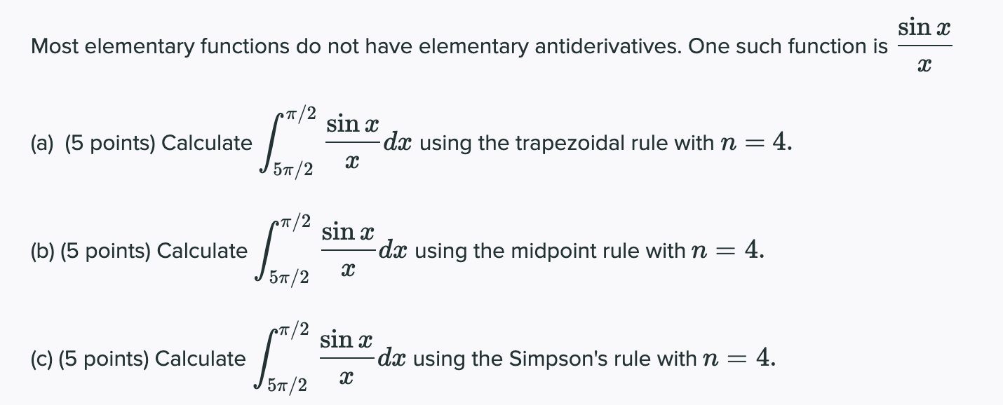 Solved sin X Most elementary functions do not have | Chegg.com