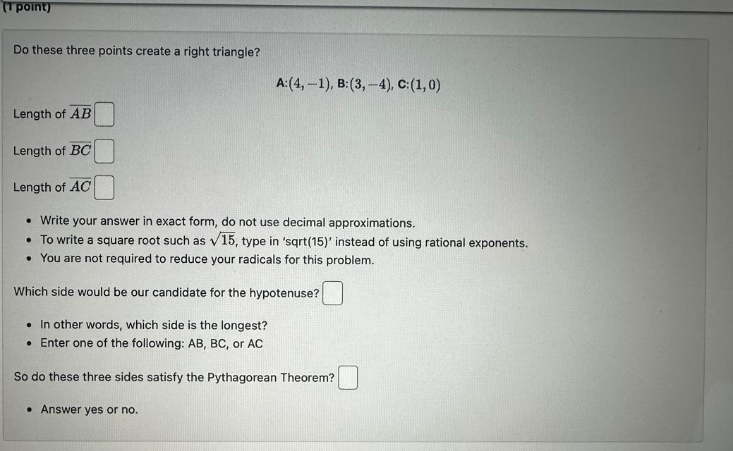 Solved Do these three points create a right triangle? | Chegg.com