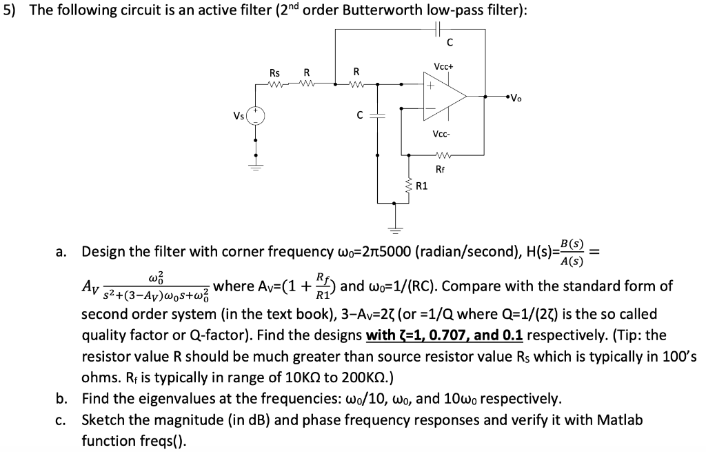 Solved a. Design the filter with corner frequency ω0=2π5000 | Chegg.com