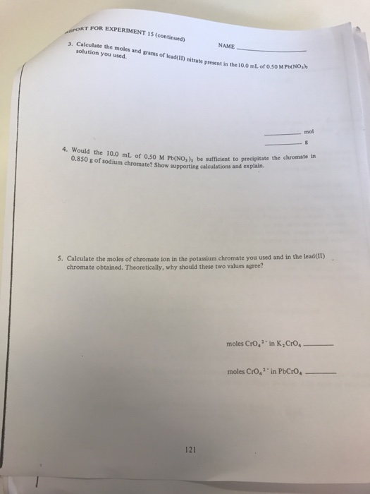 Solved SECTION DATE REPORT FOR EXPERIMENT 15 INSTRUCTOR ive | Chegg.com