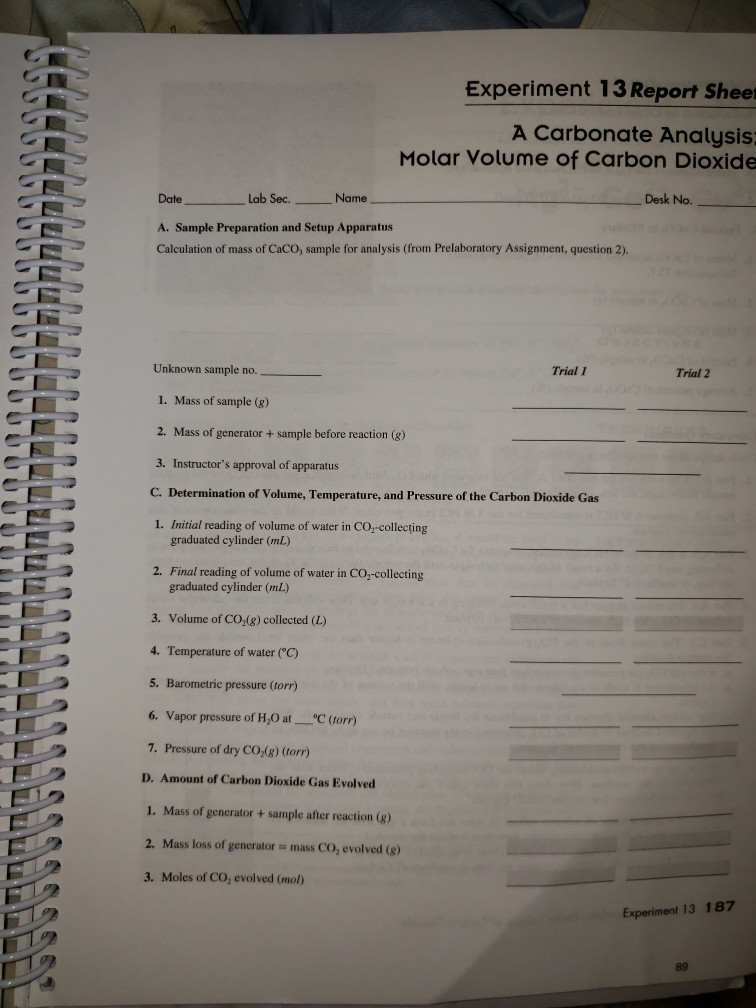Experiment 13 Report Sheet A Carbonate Analysis: | Chegg.com