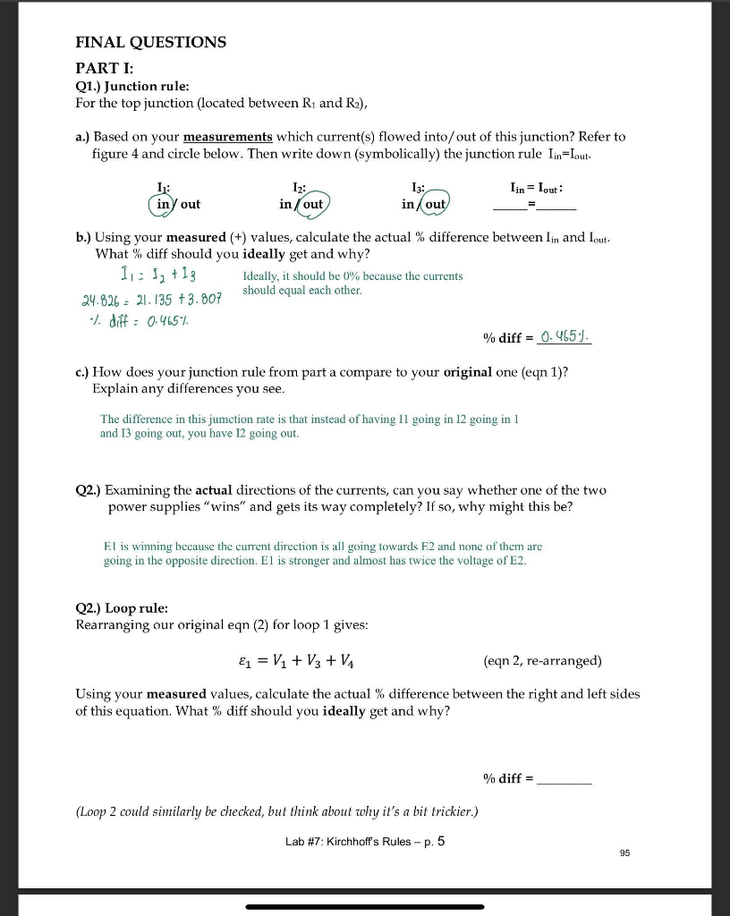 FINAL QUESTIONS PART I: Q1.) Junction rule: For the | Chegg.com