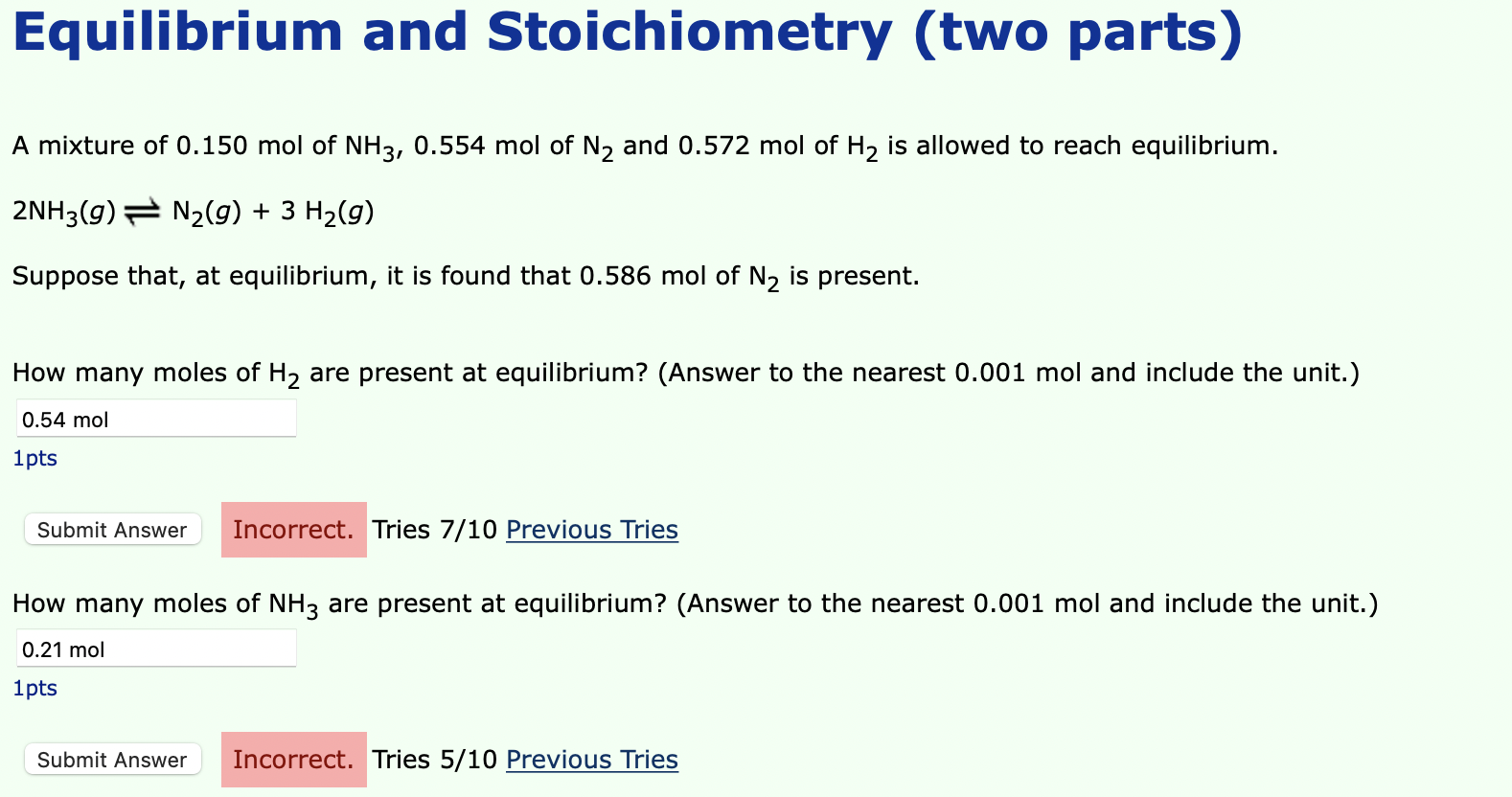 Solved Equilibrium and Stoichiometry (two parts) A mixture | Chegg.com