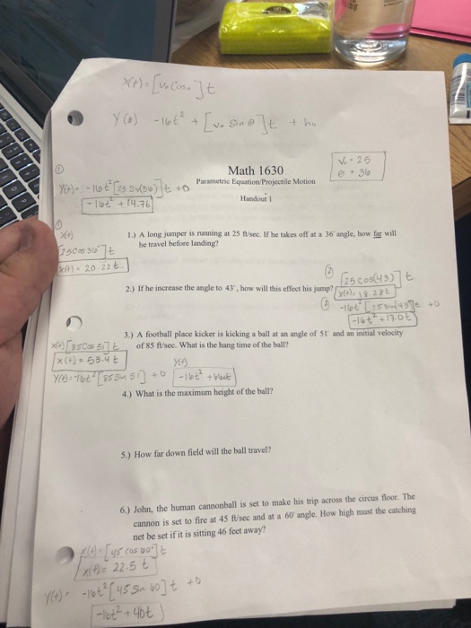 Solved vo 25 Math 1630 Parametric Equation/Projectile Motion | Chegg.com