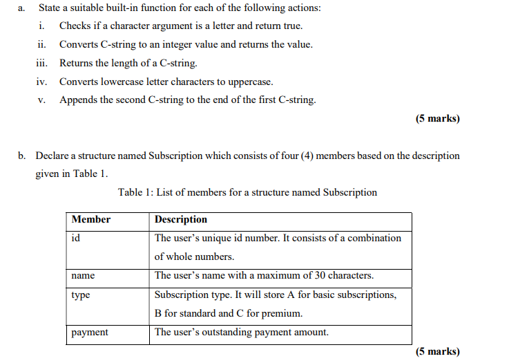 Solved a. State a suitable built-in function for each of the | Chegg.com