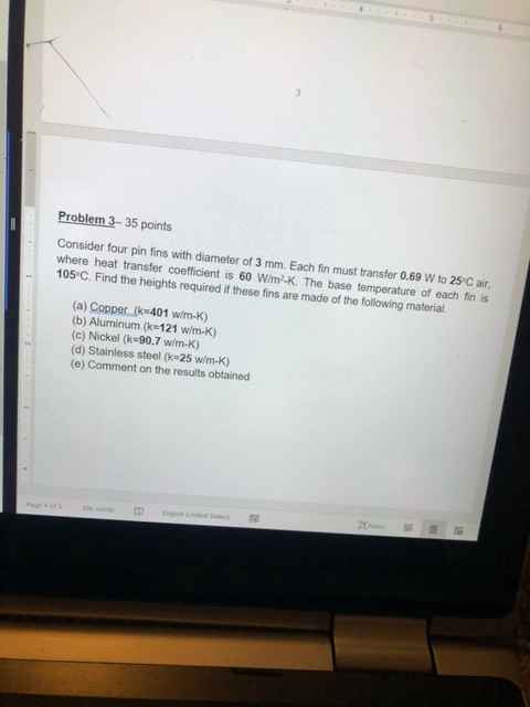 Solved 3 Problem 3-35 points Consider four pin fins with | Chegg.com
