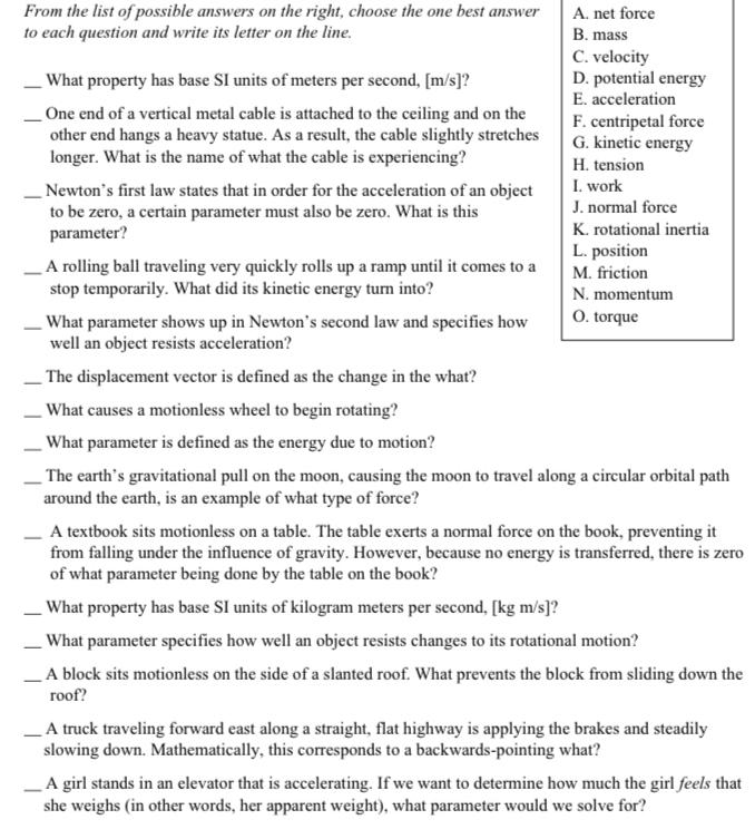 Solved From the list of possible answers on the right, | Chegg.com