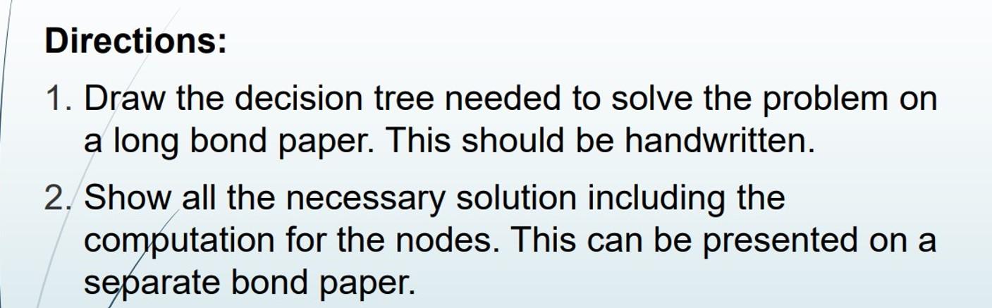 Solved Directions: 1. Draw the decision tree needed to solve | Chegg.com