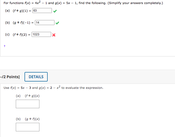 Solved For functions f(x)=4x2−1 and g(x)=5x−1, find the | Chegg.com