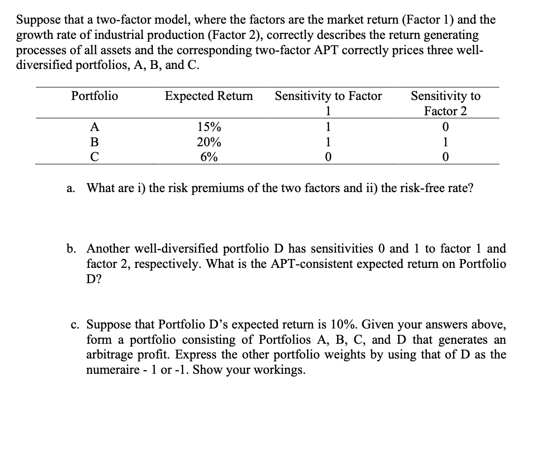Solved Suppose that a two-factor model, where the factors | Chegg.com
