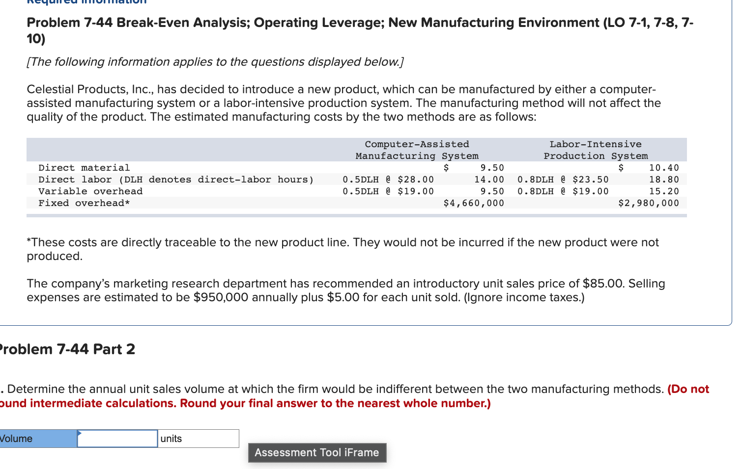 Solved Problem 7-44 Break-Even Analysis; Operating Leverage; | Chegg.com