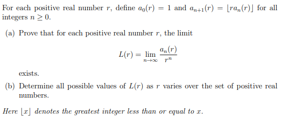Solved For each positive real number r, define ag(t) = 1 and | Chegg.com