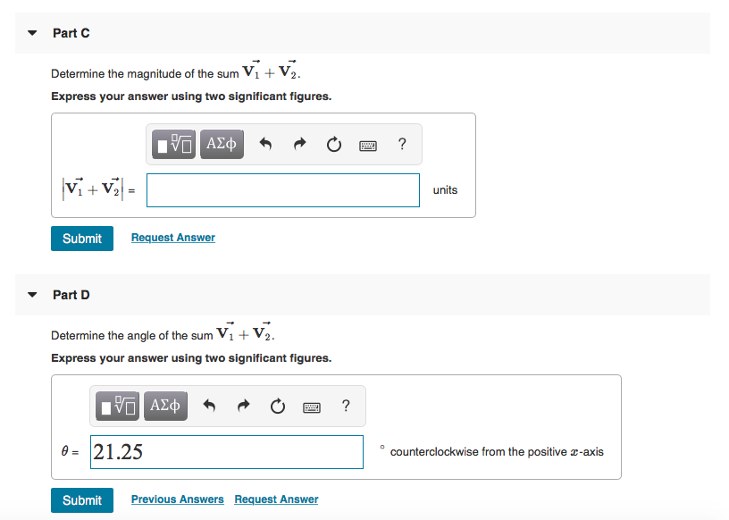 Solved Vector V⃗ 1 is 7.0 units long and points along the | Chegg.com