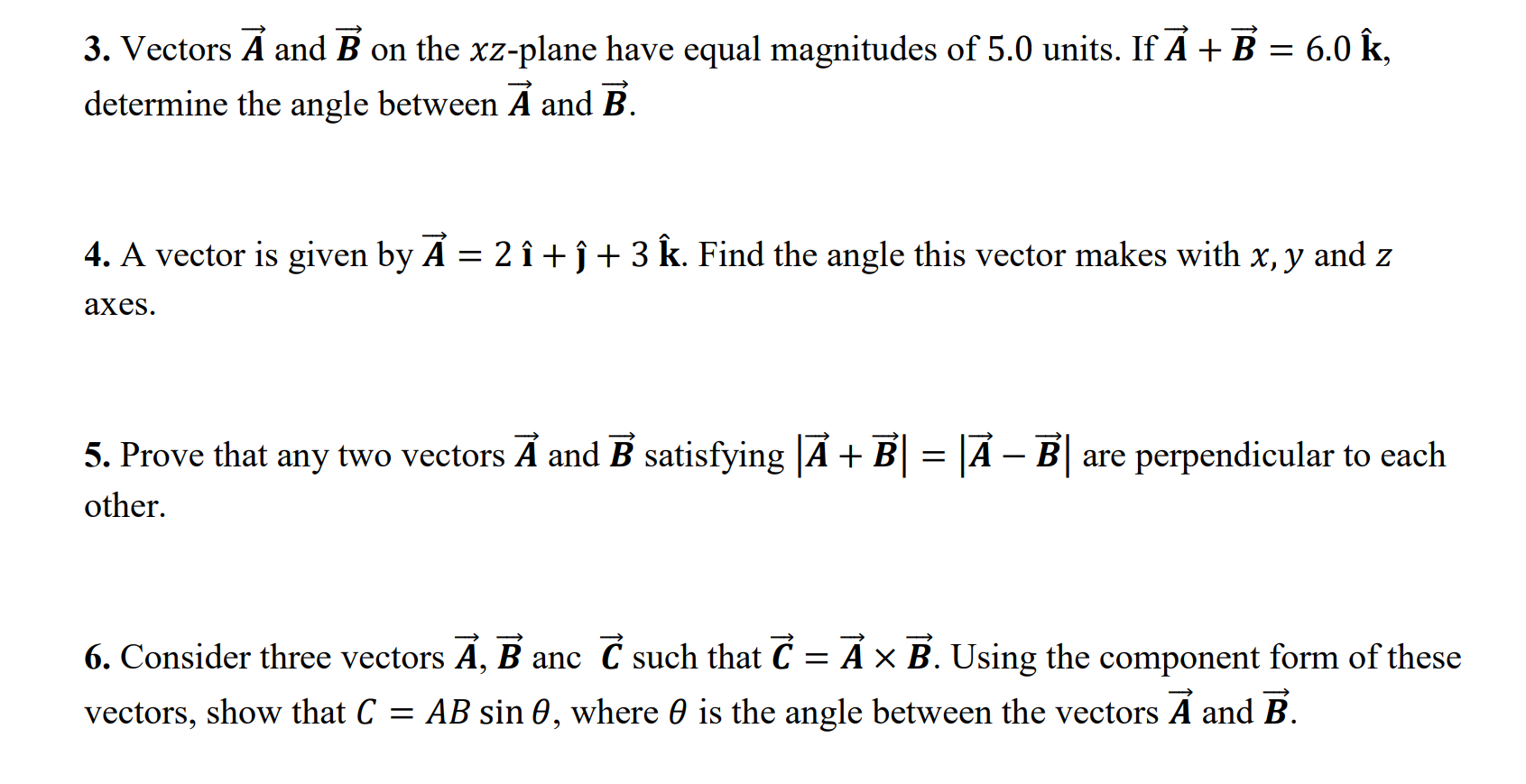 Solved 3. Vectors A and B on the xz-plane have equal | Chegg.com