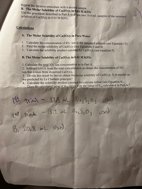 Solved Apparatus Theary A. The molar solubility and the | Chegg.com