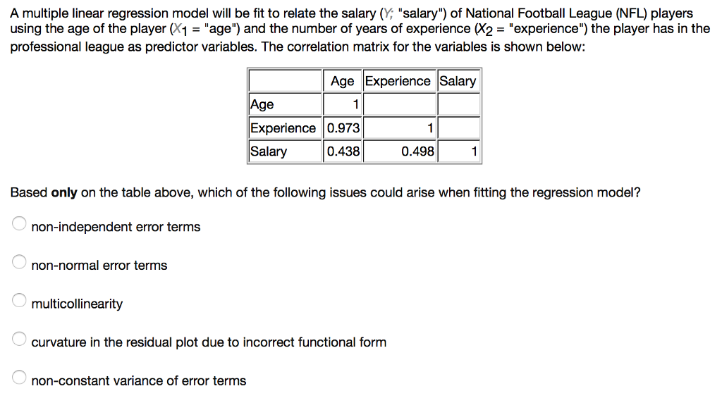 Solved A multiple linear regression model will be fit to | Chegg.com