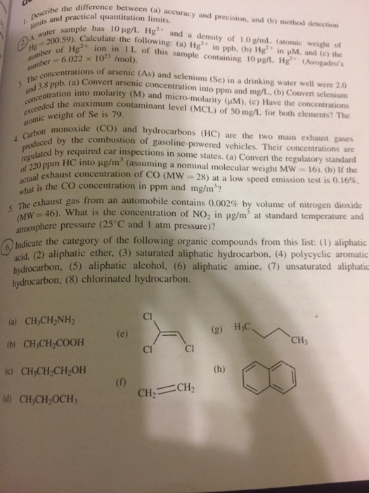Solved (Descs and practical quantitation limits. I ails a | Chegg.com