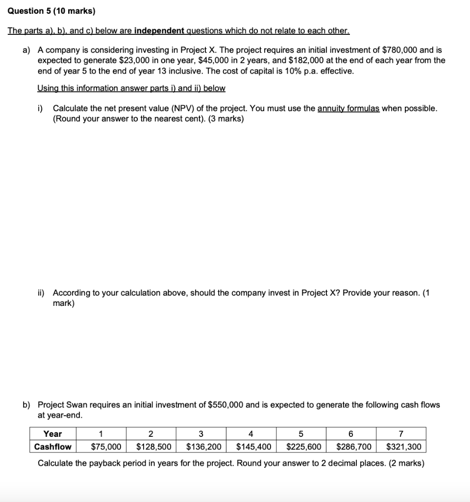 2uestion 5 (10 marks) Che parts a ), b), and c) below | Chegg.com