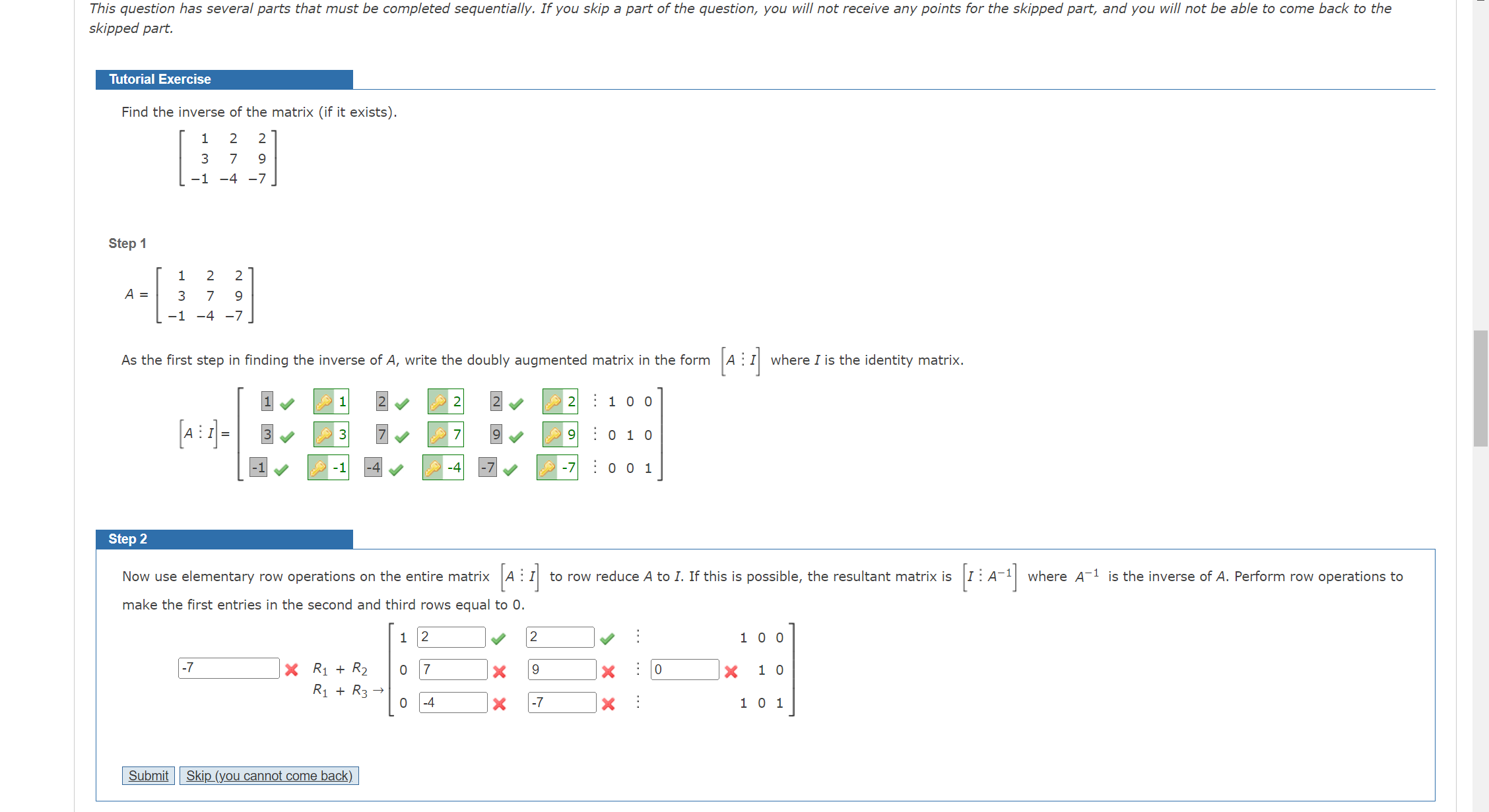 Solved skipped part. Tutorial Exercise Find the inverse of | Chegg.com
