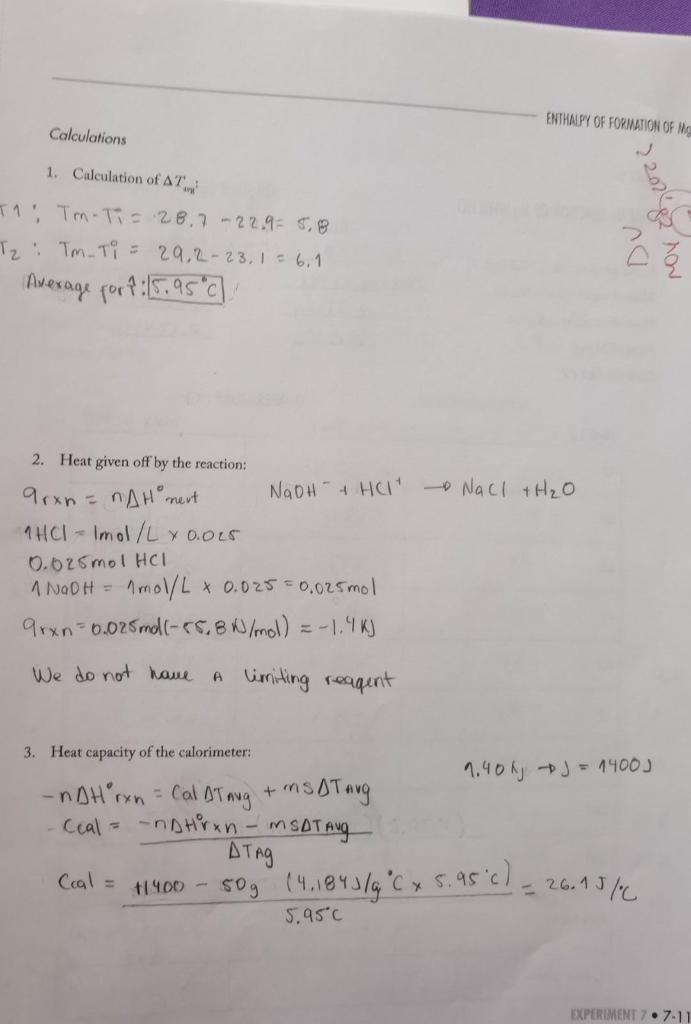Questions: PLOT #2: Determining DeltaH°2 PLOT | Chegg.com