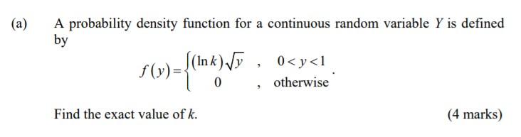 Solved (a) a A probability density function for a continuous | Chegg.com