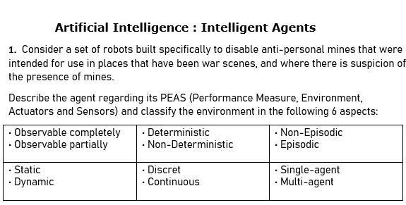 Solved Artificial Intelligence : Intelligent Agents 1. | Chegg.com