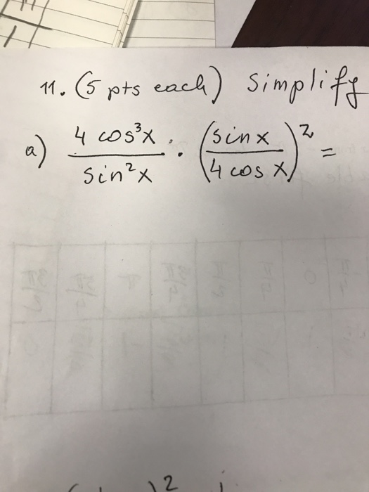 Solved Simplify a) 4 cos^3 x/sin^2 x. (sin x/4 cosx)^2 = | Chegg.com