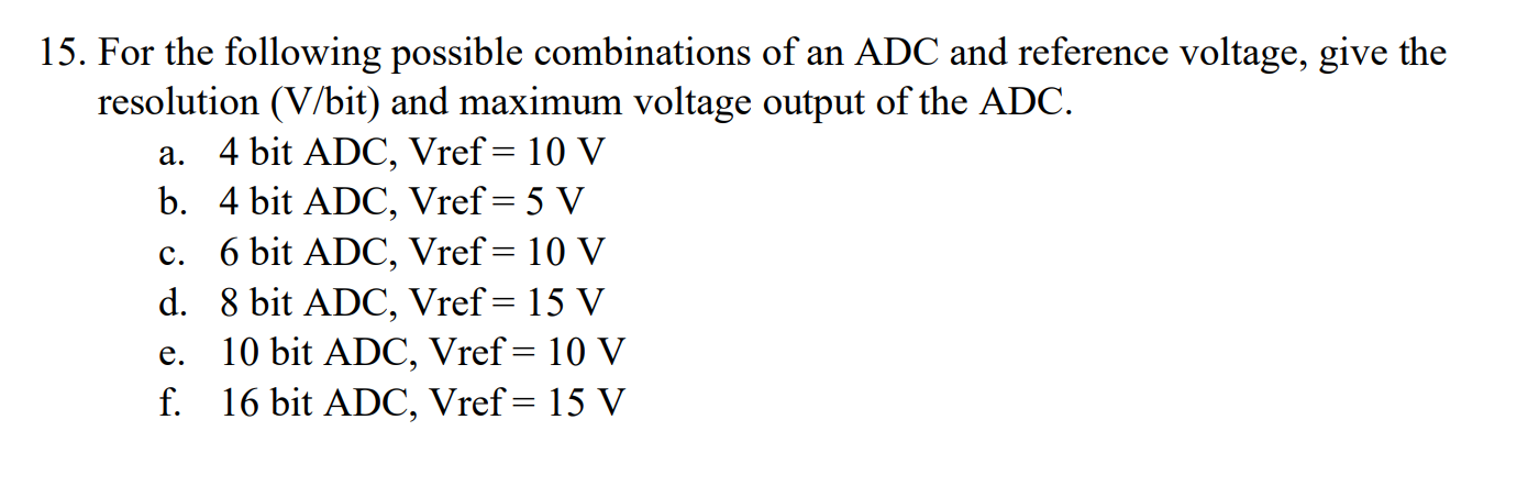 Solved 15. For the following possible combinations of an ADC | Chegg.com