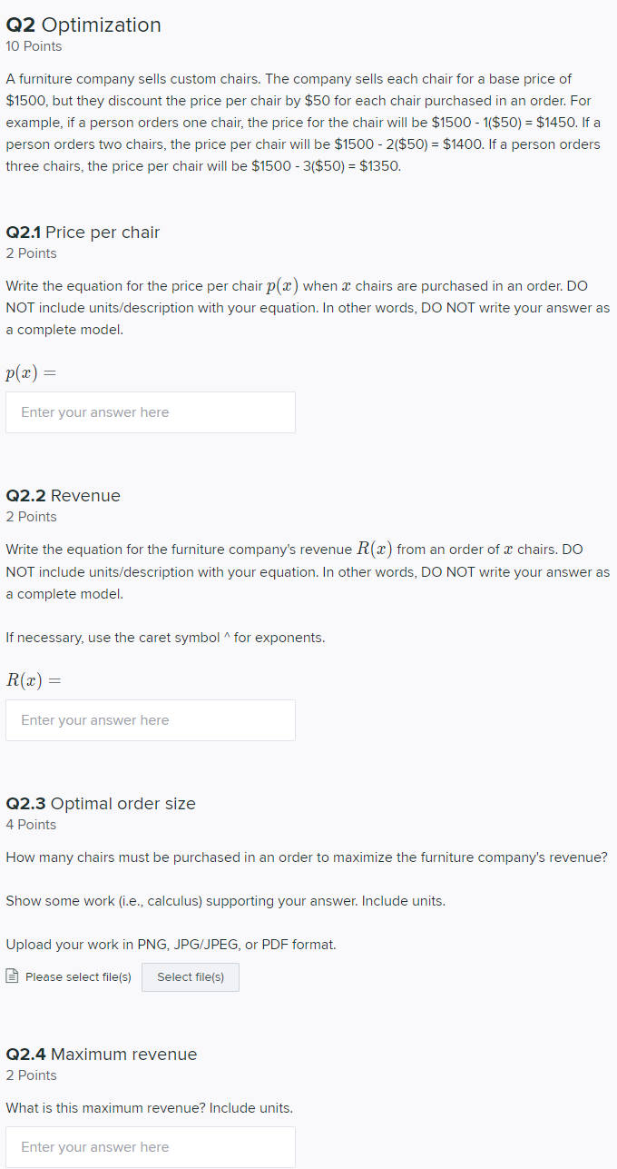 Solved Q2 Optimization 10 Points A furniture company sells | Chegg.com