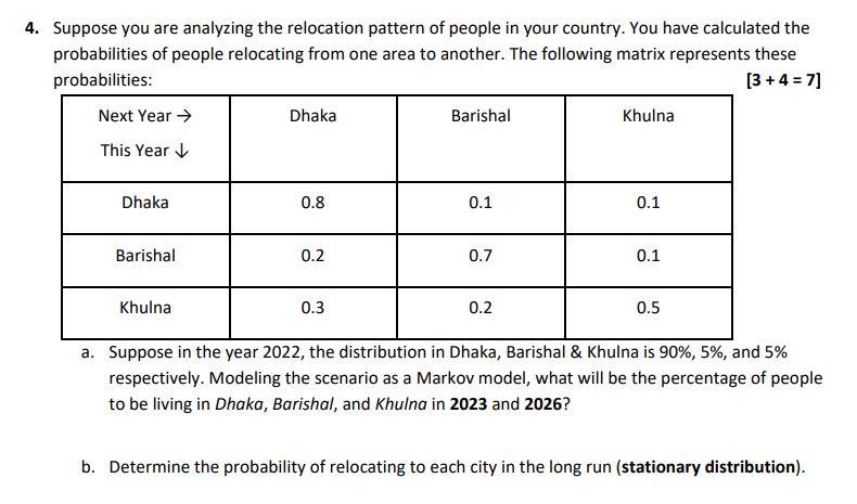 Solved Suppose you are analyzing the relocation pattern of | Chegg.com