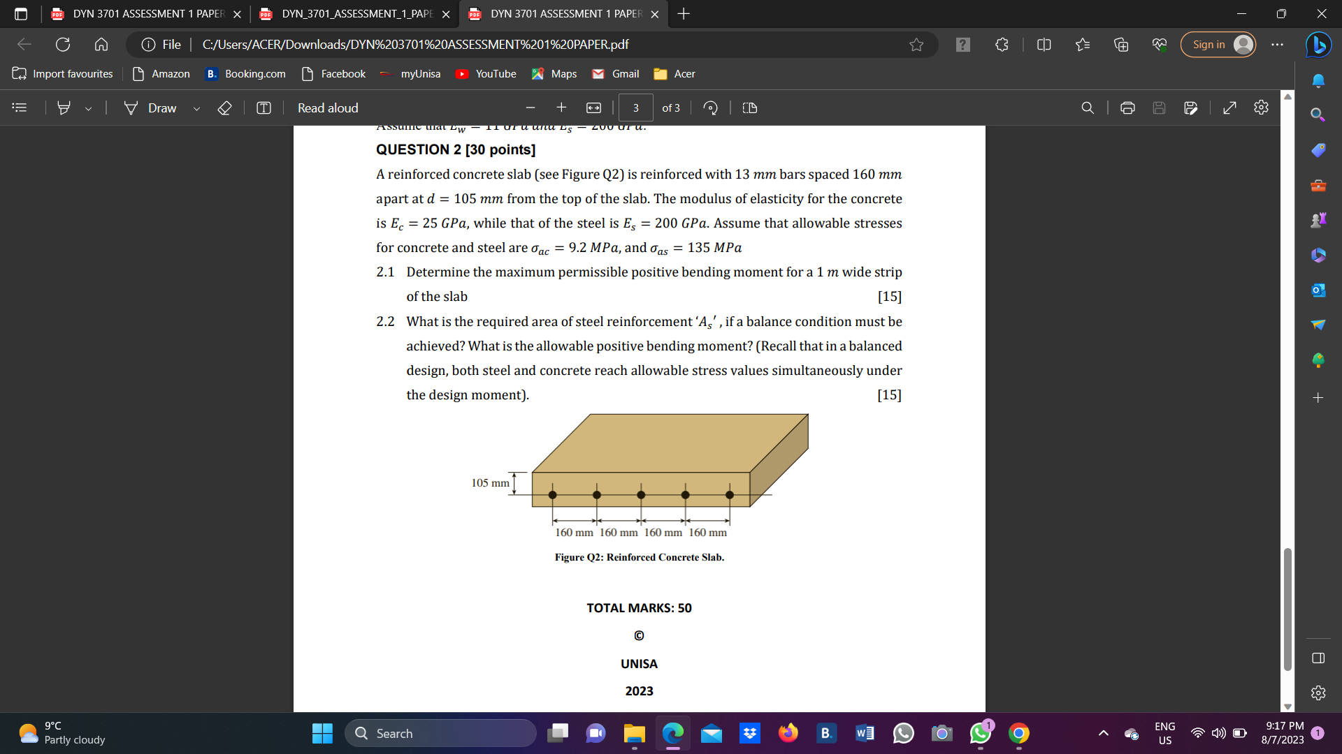 Solved QUESTION 2 [30 points] A reinforced concrete slab | Chegg.com